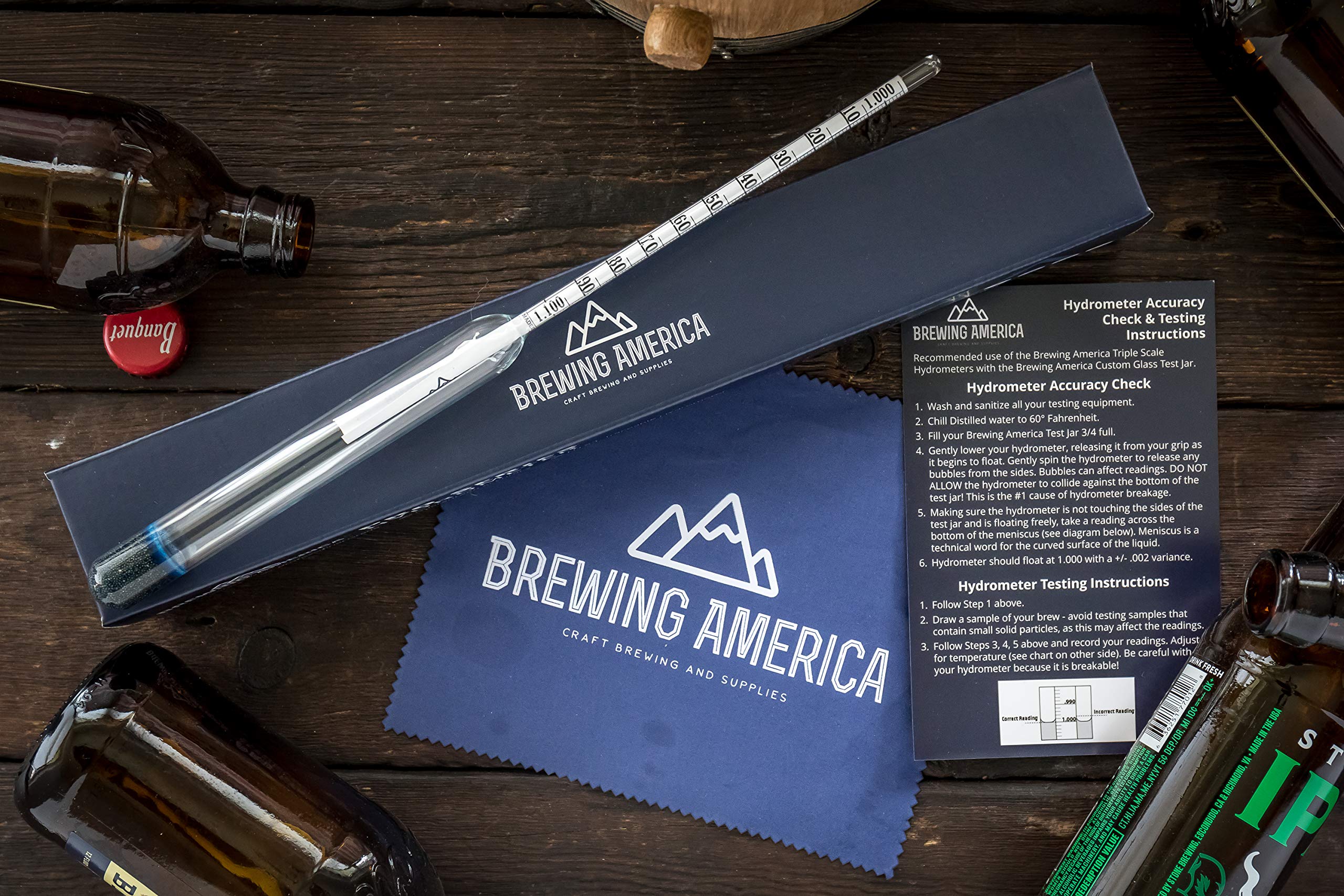 American-Made Precision Hydrometer Alcohol by Volume ABV Tester – Accurate Final Gravity Testing, Finished Beer - Easy to Read Pro Series Finishing NIST Traceable (Single) Brewing America