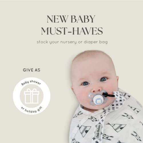 Dodo Babies Swaddle Blanket & Pacifier Clip Set β Four Large Cotton Muslin Receiving Blankets Plus Two Universal Binky Holders and Zip-Close Paci Case β Great for New Girl or Boy