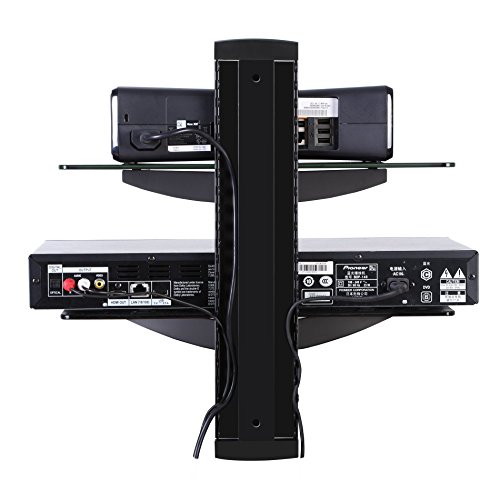 Fenge 2 Tiers Av Shelf Wall Mount Shelf Hold up to 22lbs Floating Shelves for Wall Under TV DVD Shelf Wall Mount Component Tempered Glass for PS4, Xbox, Game Console and Cable Box