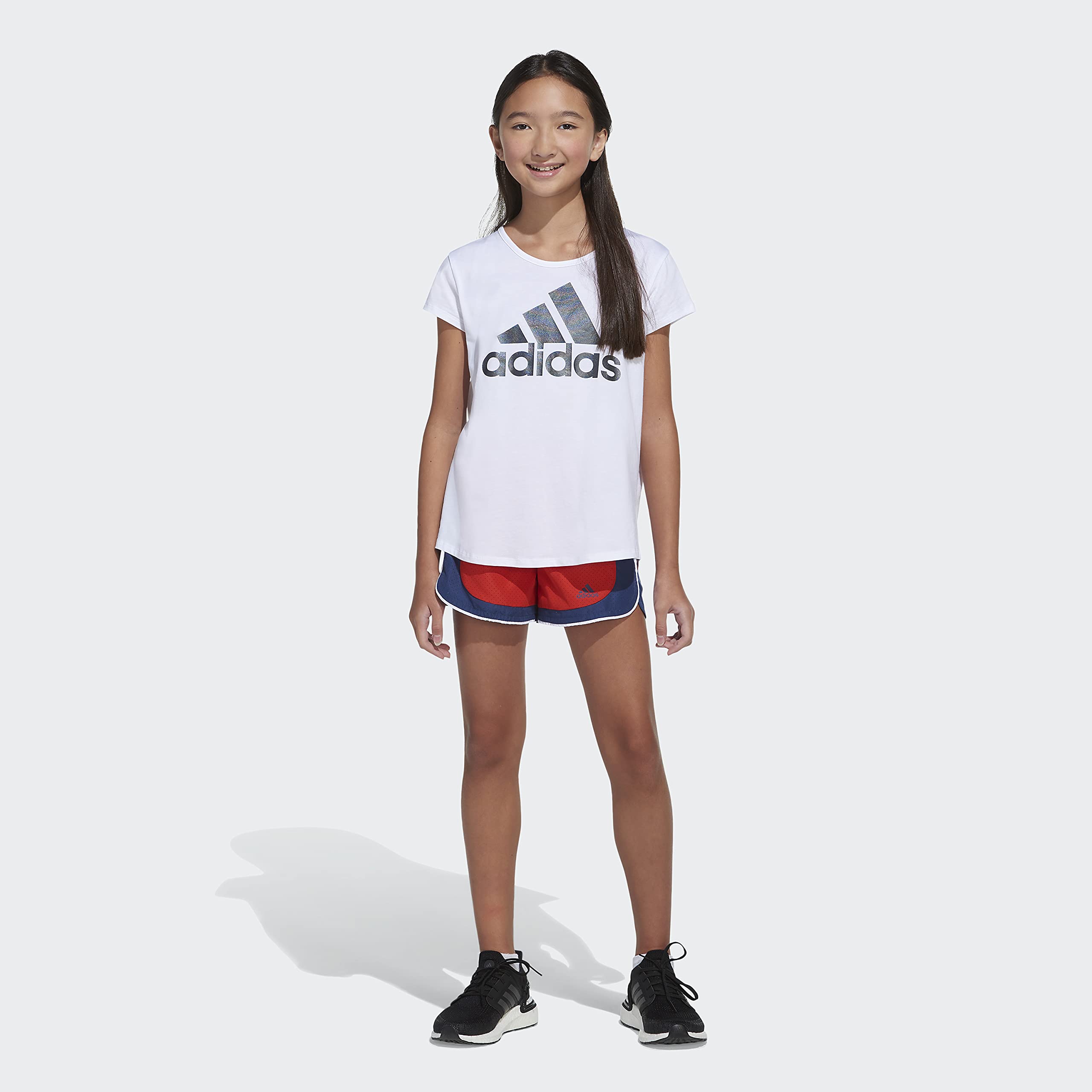 adidas Girls' Colorblock Woven Shorts, Vivid Red, Large