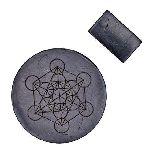 Shungite Plates for Cell Phones, Tablets, Laptops | Shungite Stone Stickers for Electronics with Sacred Geometry ā Set of 2, Large Plate with Metatronās Cube