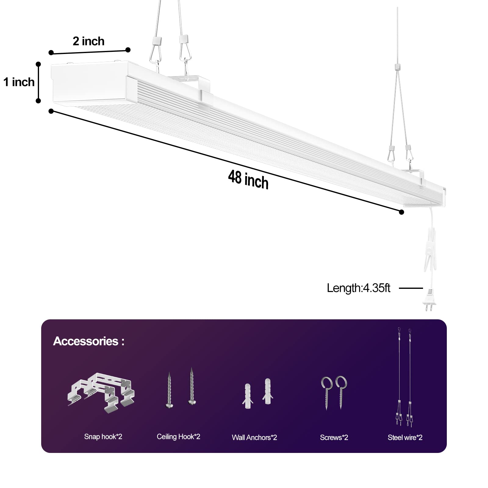 FAITHSAIL 5 Pack 4FT LED Shop Light, 40W LED Utility Light with Plug, 4000 LM, 4000K, 48 Inch LED Garage Light with Hanging Chain for Garage, Basement, Workshop, Hanging or Flush Mount, Non-Linkable