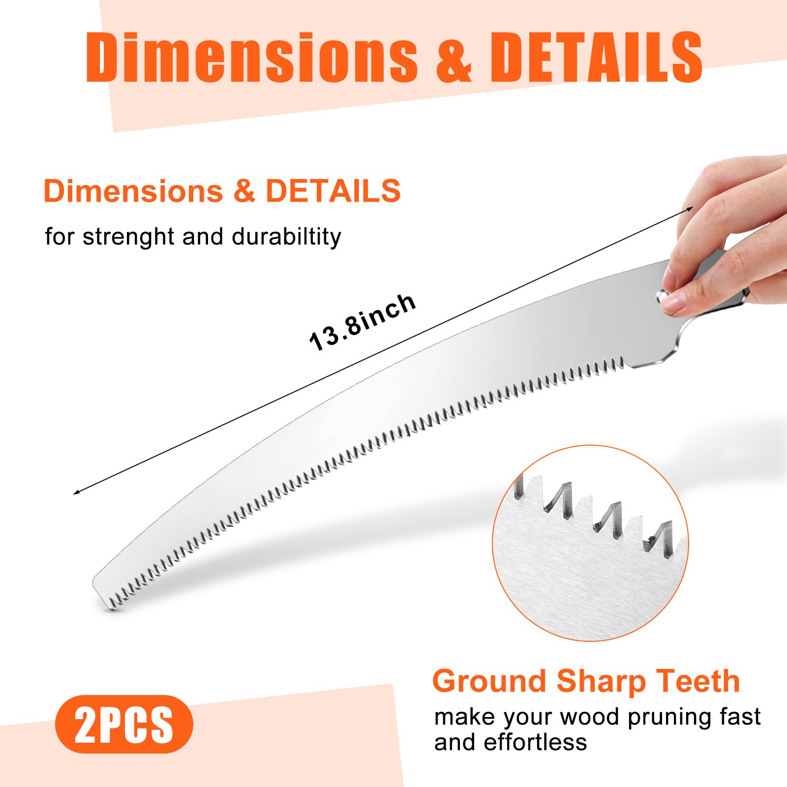Umigy 2 Pcs Replacement Saw Blades with Blade Protective Sleeve Universal Type Saw Blade for Tree Pruner (Silver, Orange, 16.5 Inch)