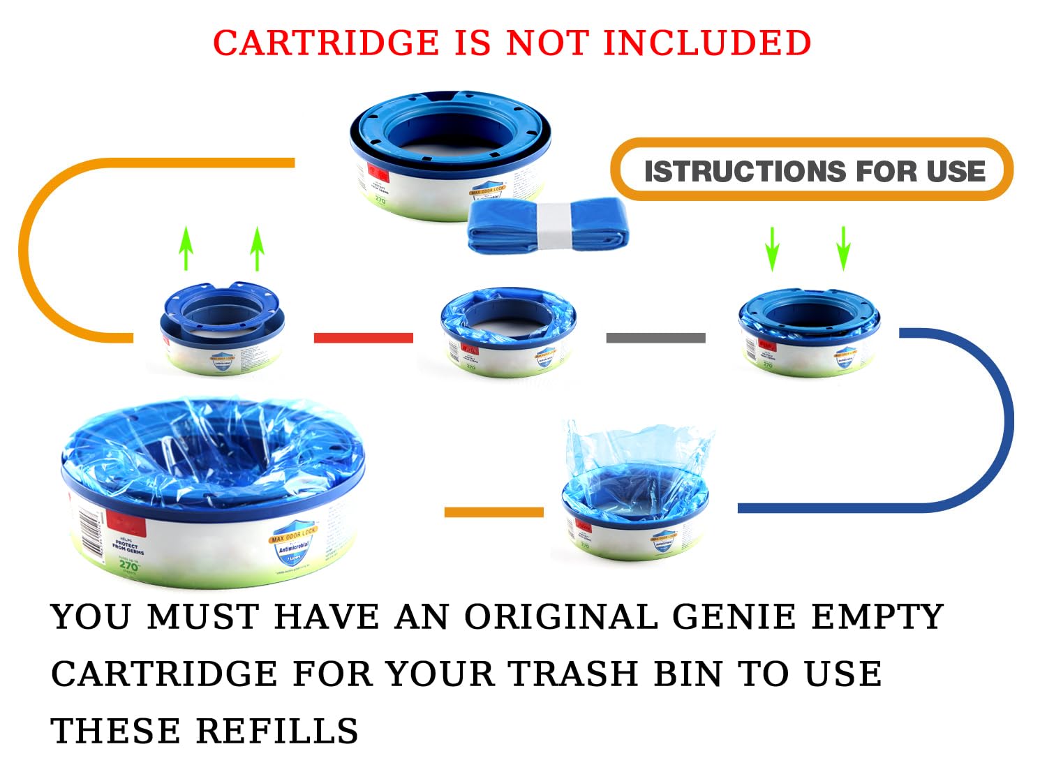 9 Pack Diaper Pail Refill Compatible with cartridges for Genie diaper pail refills bags refill (Cartridge is not included)