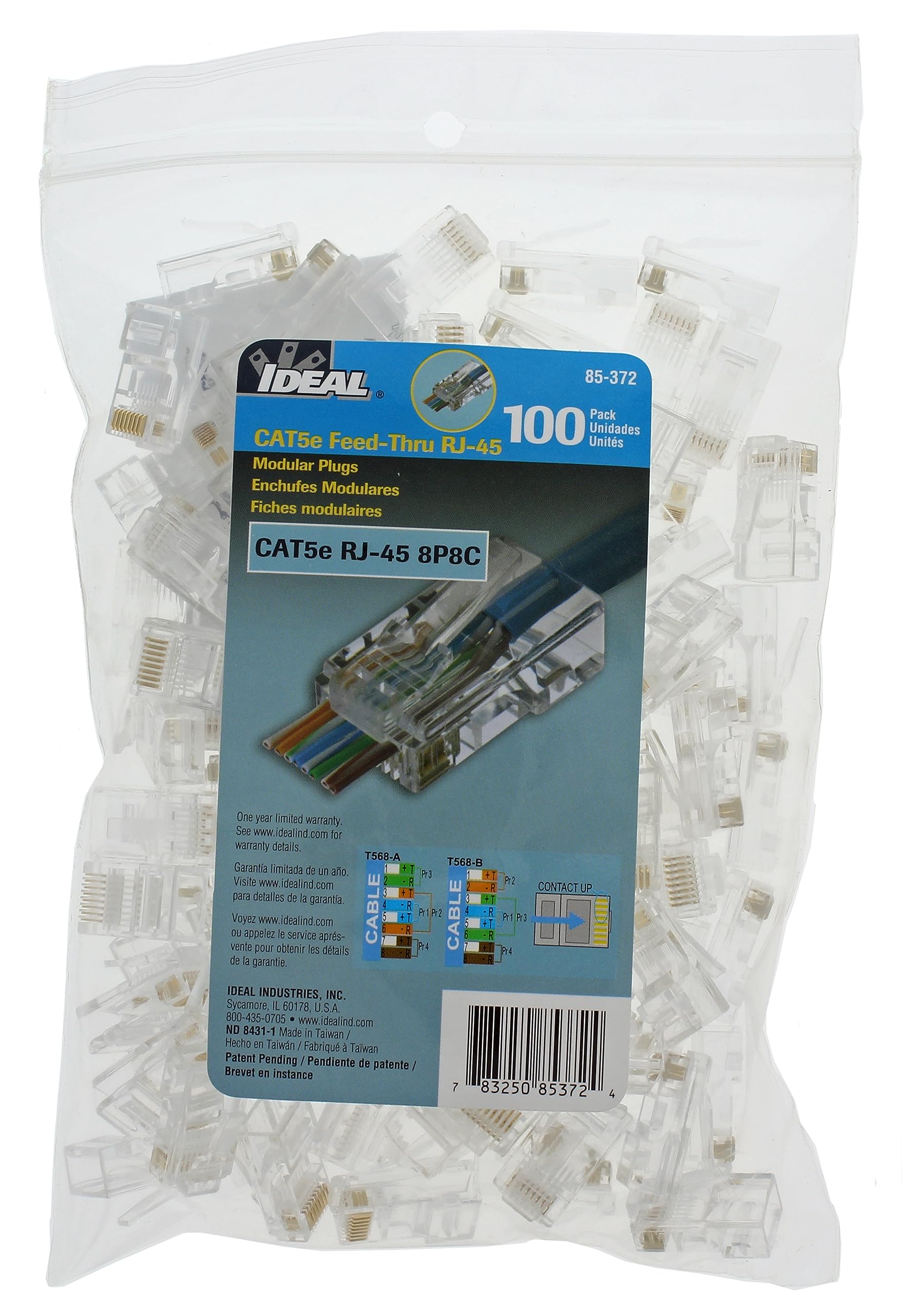 IDEAL Industries INC. 85-372 CAT5e Feed-Thru RJ-45 Modular Plugs (100/Bag)
