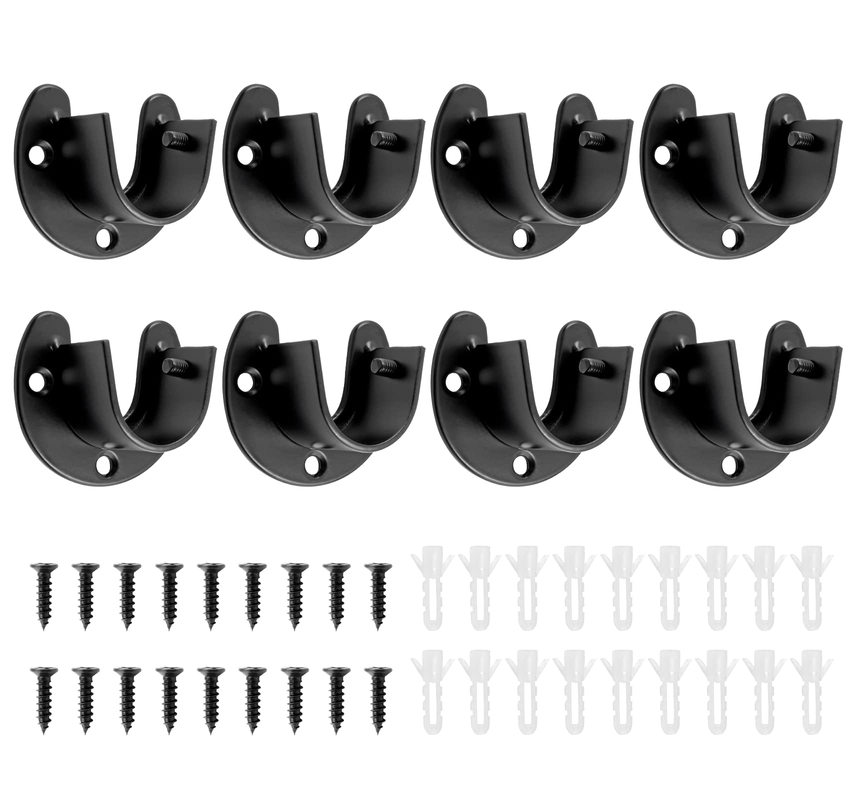 Moicstiy 4Pcs 1-1/3 Inch Stainless Steel Closet Rod End Supports Heavy Duty Wardrobe Pole End Rod Support Bracket U Shaped Flange Rod Holder with Screws (Black)