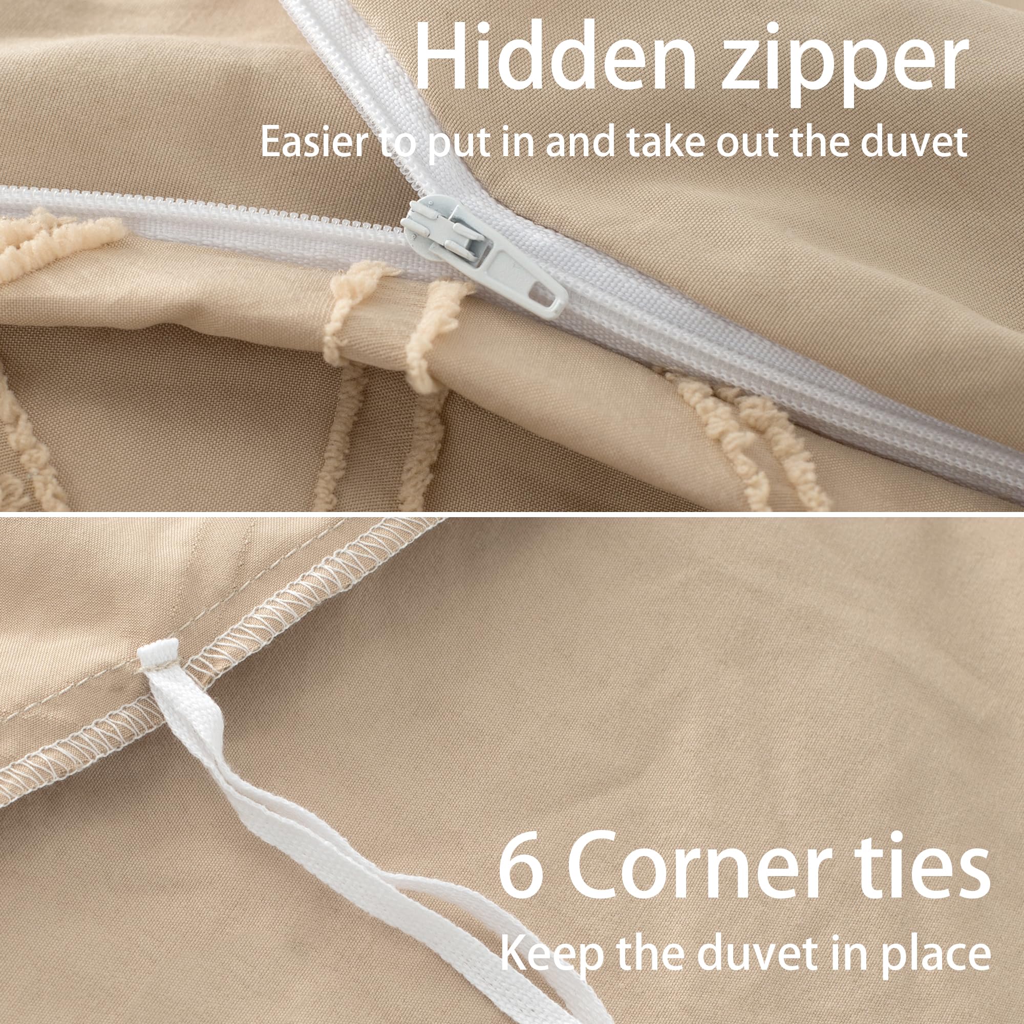 LONG CREATE Khaki Duvet Cover Twin Size - Tufted Duvet Cover Set Washed Microfiber, Boho Jacquard Pattern Comforter Cover with Zipper, Soft 2PCS Bedding Set (1 Duvet Cover 68x90, 1 Pillowcase)