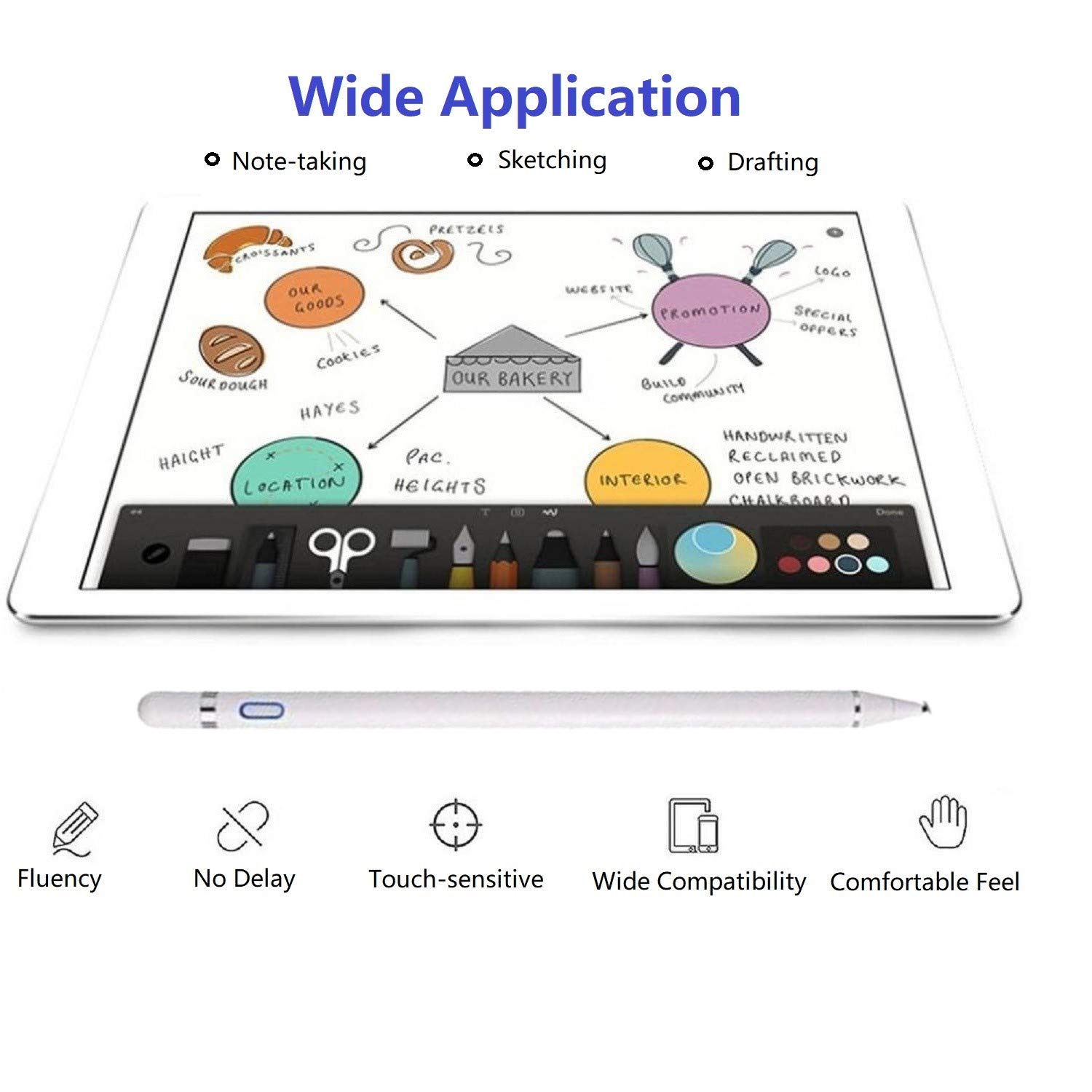 Stylus Pens for Touch Screens, Active Digital Pencil Compatible with iPad/iPad Pro/Air/Mini/iPhone/Other Tablet Drawing&Writing (White)