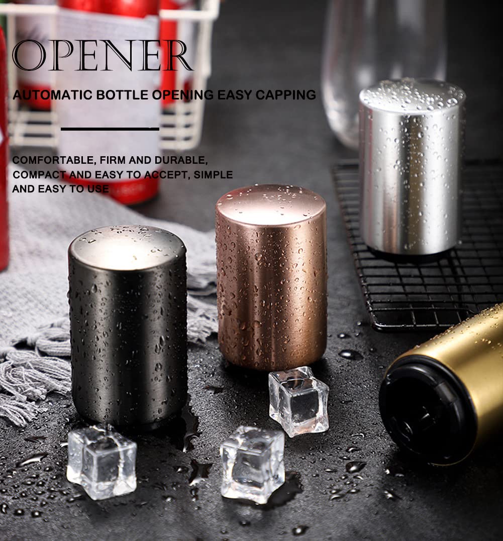 AKOAK 1 Pack Creative Stainless Steel Push-type Beer/Wine Bottle Opener Bar Household Automatic Convenient Cap Opener - Easy to Open a Variety of Bottles,Gold