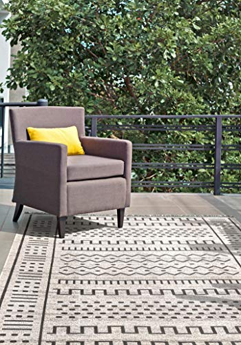 nuLOOM Cora Tribal Indoor/Outdoor Area Rug, 3' x 5', Light Grey