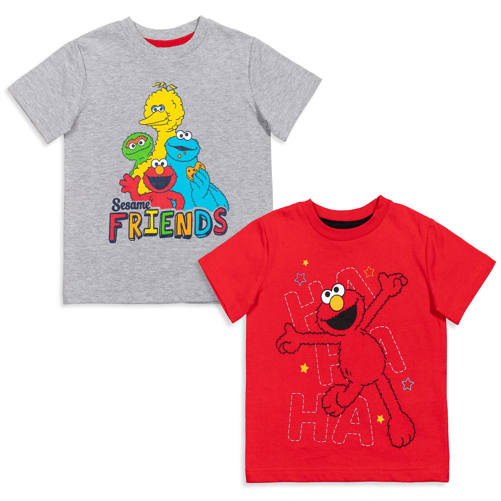 Sesame Street Elmo Cookie Monster Oscar the Grouch Big Bird Infant Baby Boys 2 Pack T-Shirts Gray/Red 18 Months