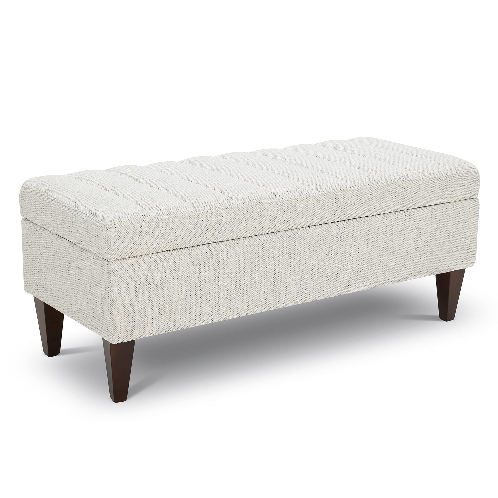 CHITA Channel Tufted Storage Ottoman Bench, Square Fabric Ottoman with Storage for Living Room Bed, Ivory