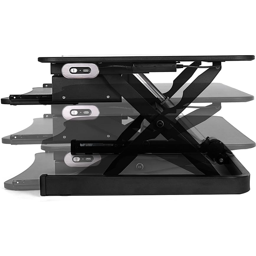 ApexDesk ZT Series Height Adjustable Sit to Stand Electric Desk Converter, 2-Tier Design with Large 36x24 Upper Work Surface and Lower Keyboard Tray Deck (Electric Riser, Black)