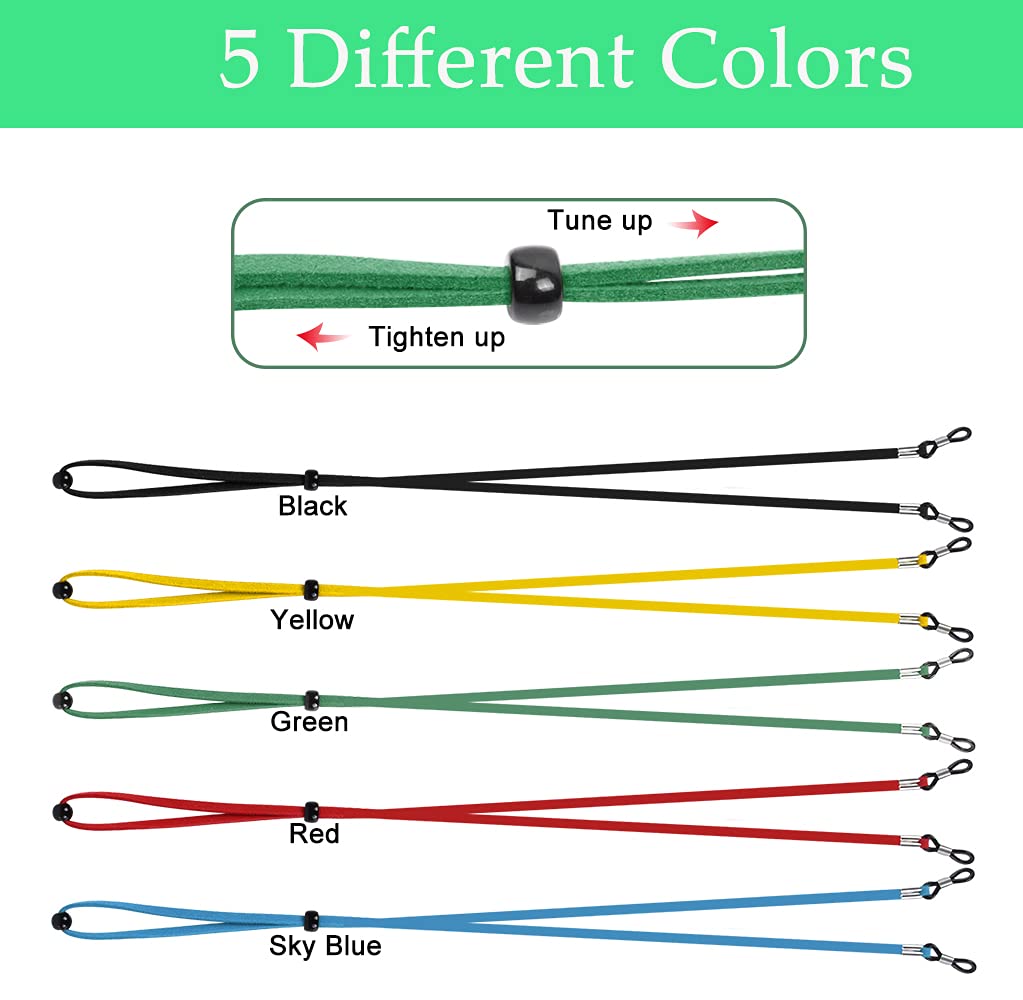 AugLifers Eyeglasses Holder Straps Cord, Sunglasses Strap Adjustment for Men Women, Anti-slip Sports Eyewear Retainer Lanyards 5PCS