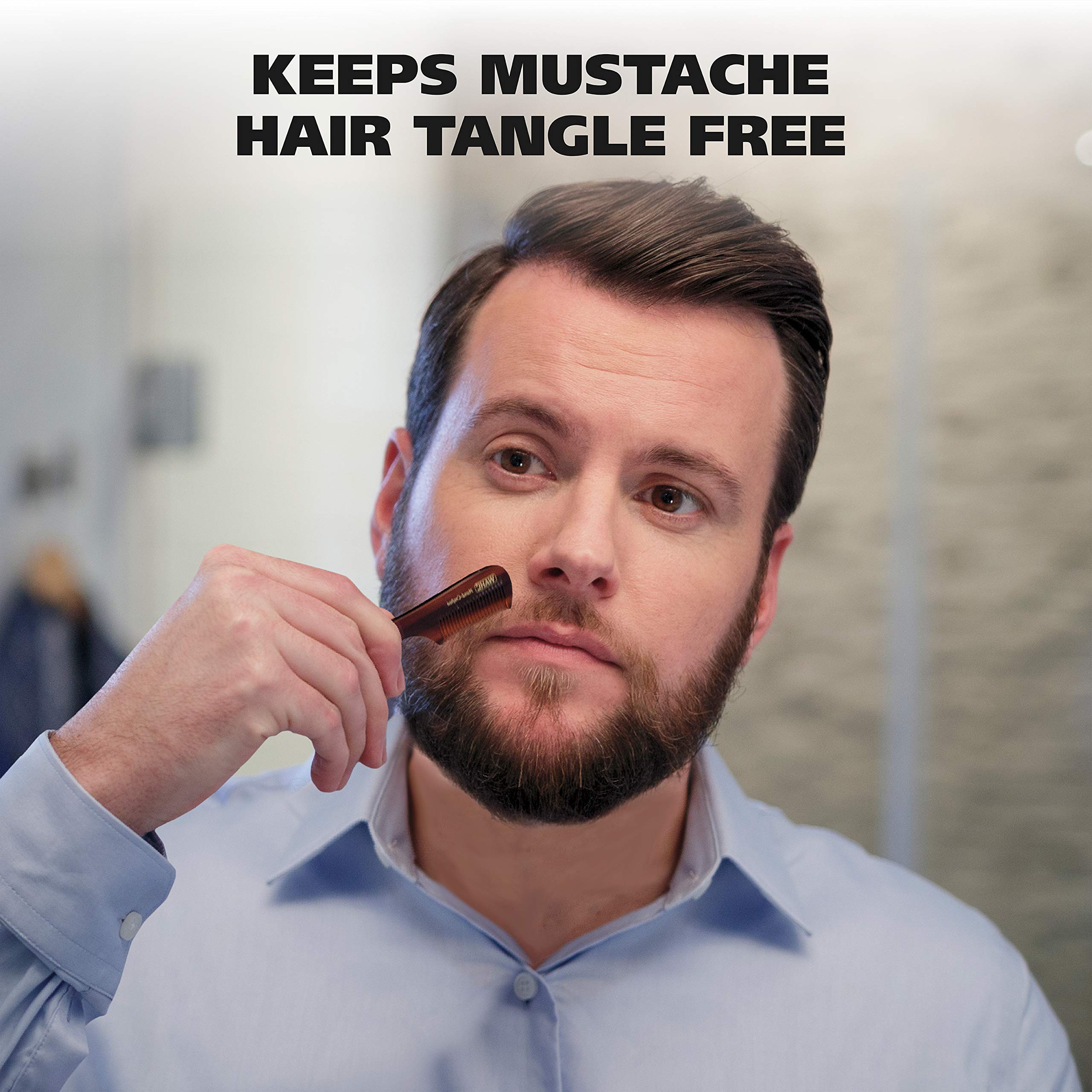Wahl Small Mustache Comb for Men's Grooming - Handcrafted & Hand Cut with Cellulose Acetate - Smooth, Rounded Tapered Teeth - Model 3323 Brown