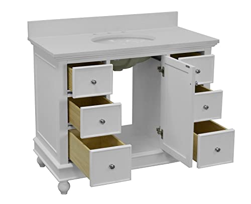 Bella 42-inch Bathroom Vanity (White/Quartz): Includes White Cabinet with Stunning Quartz Countertop and White Ceramic Sink
