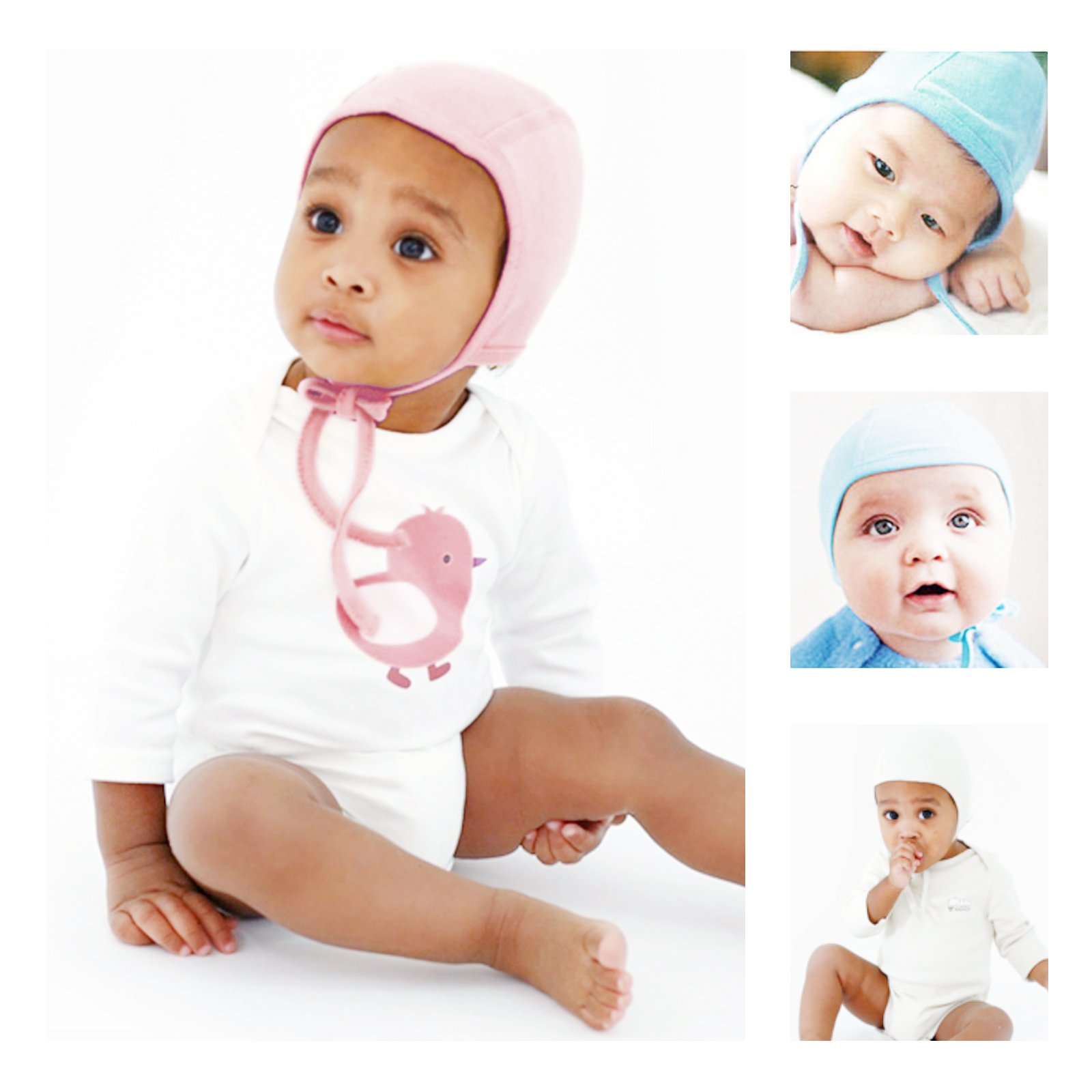 HappyTree 2 Pack Baby Hat Bonnet Soft 100% Combed Cotton Toddler Infant Beanie Pilot Caps, White + Light Pink, Medium