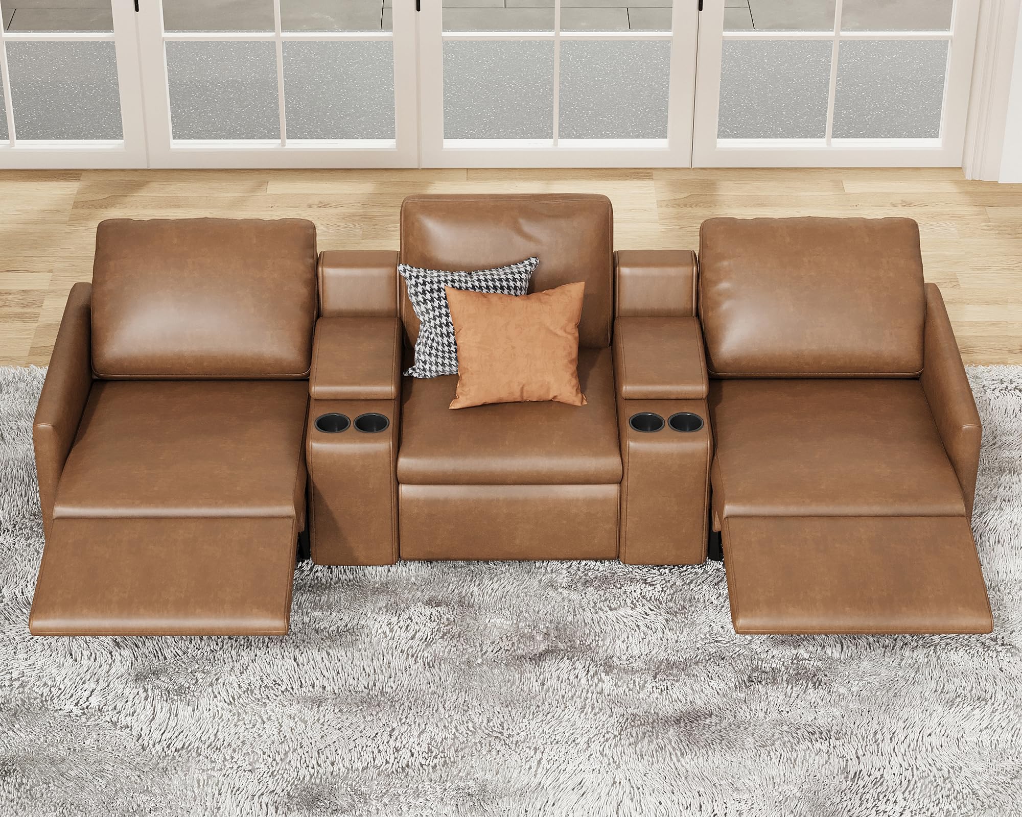 AMERLIFE Power Recliner, Reclining Sectional Sofa with Console& Dual Recliner, 3 Seater Modular Couch with Cup Holder& Charging Port, Leather Recliner Couch for Living Room
