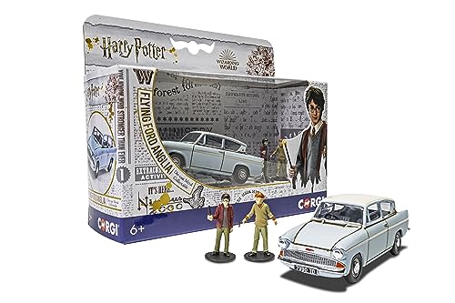 Corgi Harry Potter Flying Ford Anglia with Harry & Ron from The Chamber of Secrets 1:43 Diecast Display Model CC99725, Light Blue