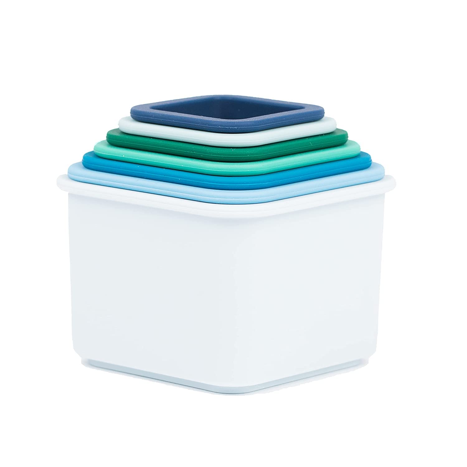 Bella Tunno Happy Stacks - Baby Stacking Cups, Montessori Silicone Baby Toys for Playtime and Development, Fun Educational Toys for Gross Motor Skills, Sorting, Counting and More, Cool Blue