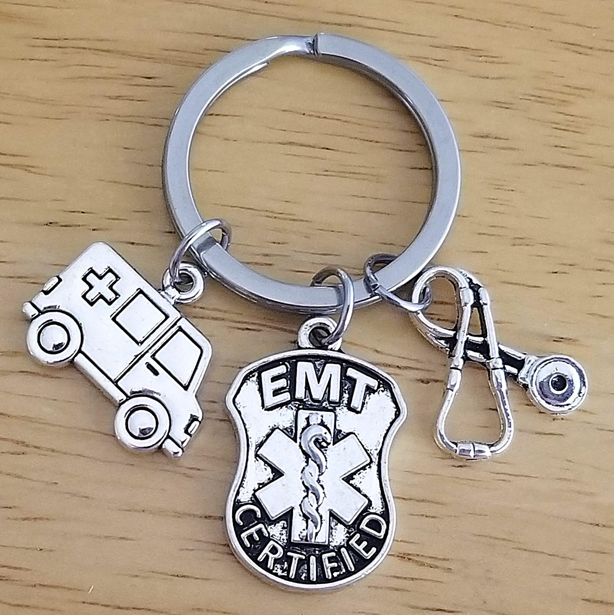 Kit's Kiss EMT Emergency Medical Technician Keychain Ambulance Stethoscope Caduceus Medical Symbol EMT Graduation Gift
