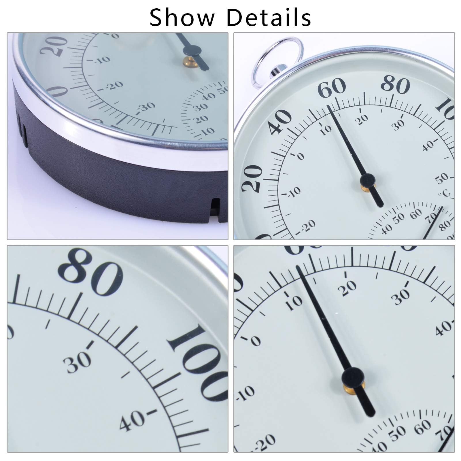 CHIVENIDO Indoor Outdoor Thermometer, Mini Thermometer Hygrometer for Car, Greenhouse, Baby Room, Freezer, No Battery Required Hanging Hygrometer Round 2" in Diameter (Silver)