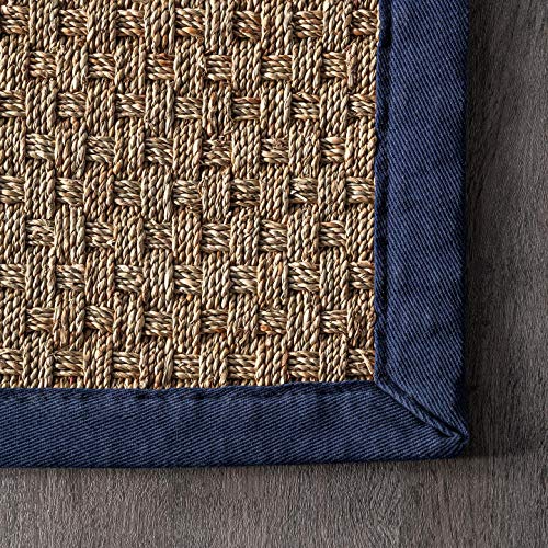 nuLOOM Hesse Checker Weave Seagrass Area Rug, 3' x 5', Navy