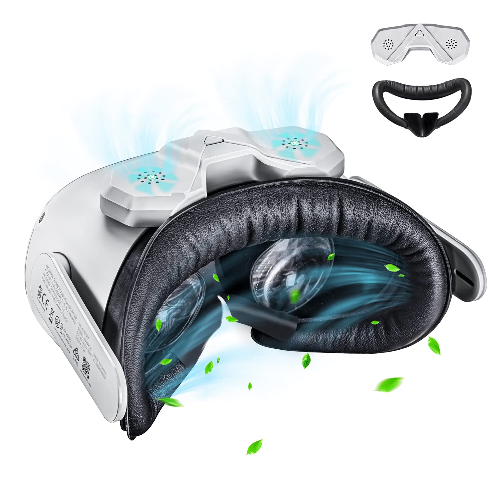 8VR Air Circulation Facial Interface (Upgraded Version) Compatible with Oculus/Meta Quest 2 Accessories, Cooling Fan with Soft PU Face Pad, Relieve Lens Fogging and Heat Accumulation