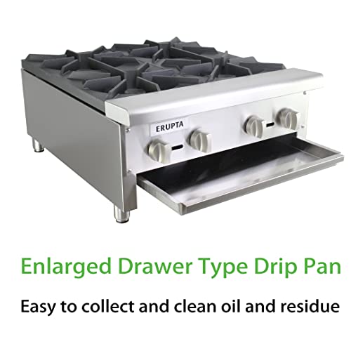 ERUPTA 24'' Commercial Hot Plate Natural/Propane Gas Cook Stove Range with 4 Burners BTU 112,000 Restaurant Equipment¡