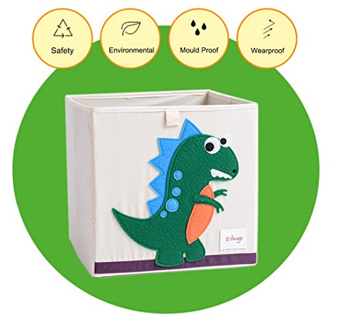 DODYMPS Foldable Animal Canvas Storage Toy Box/Bin/Cube/Chest/Basket/Organizer for Kids, 13 inch (Dinosaur)