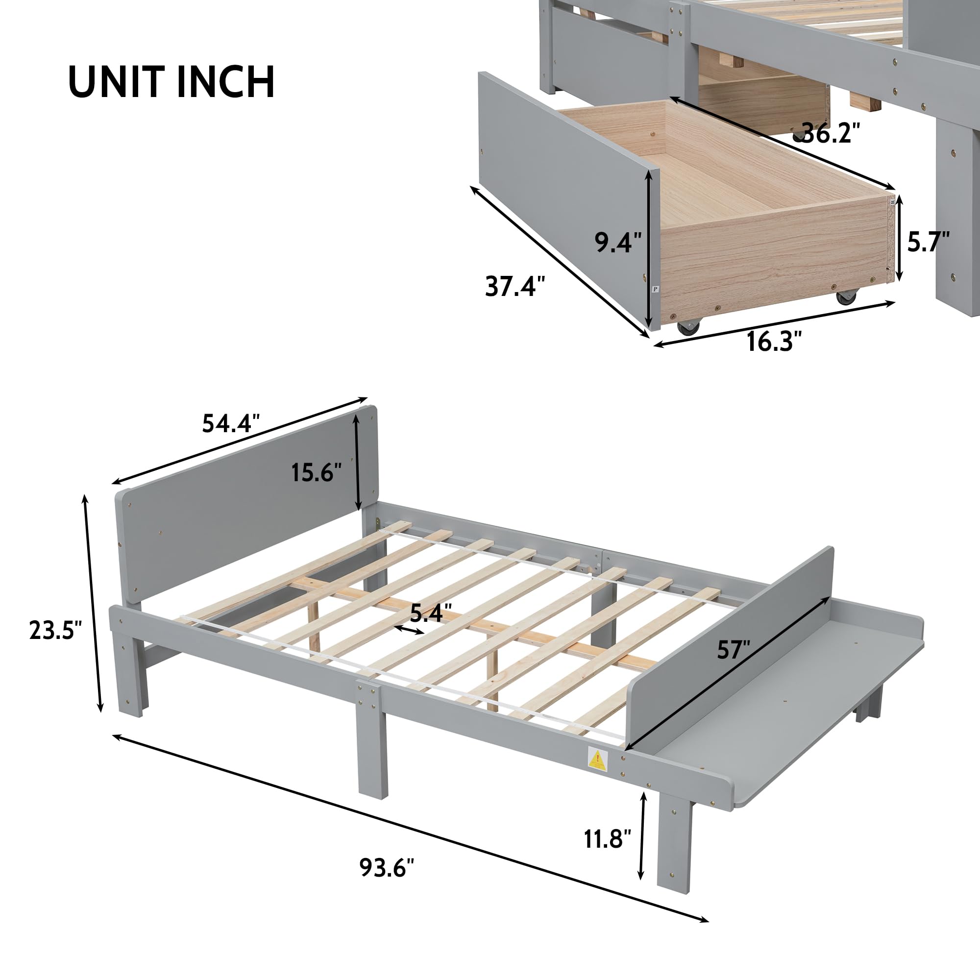 Kids Bed Twin Size, Wood Platform Bed with Headboard and Footboard Bench, Wooden Twin Bed Frame with Slats Support for Boys Girls, No Box Spring Needed, Gray
