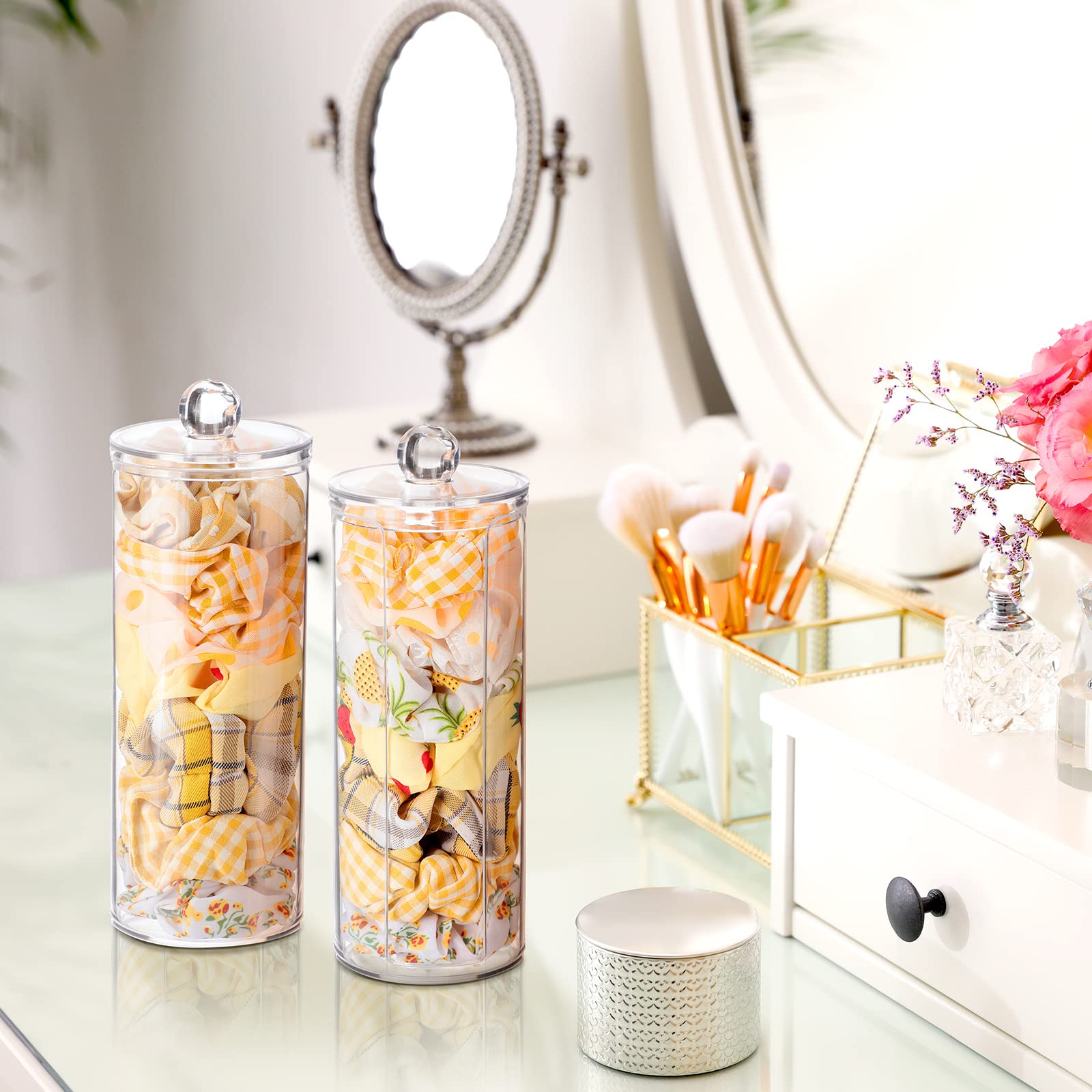 CHENGU 2 Pcs Christmas Acrylic Scrunchie Holder Organizer for Women 5.74 x 2.6 Inches Clear Scrunchie Holder Stand Hair Ties Organizer Scrunchie Storage Display for Xmas Hair Accessories Gift Holder