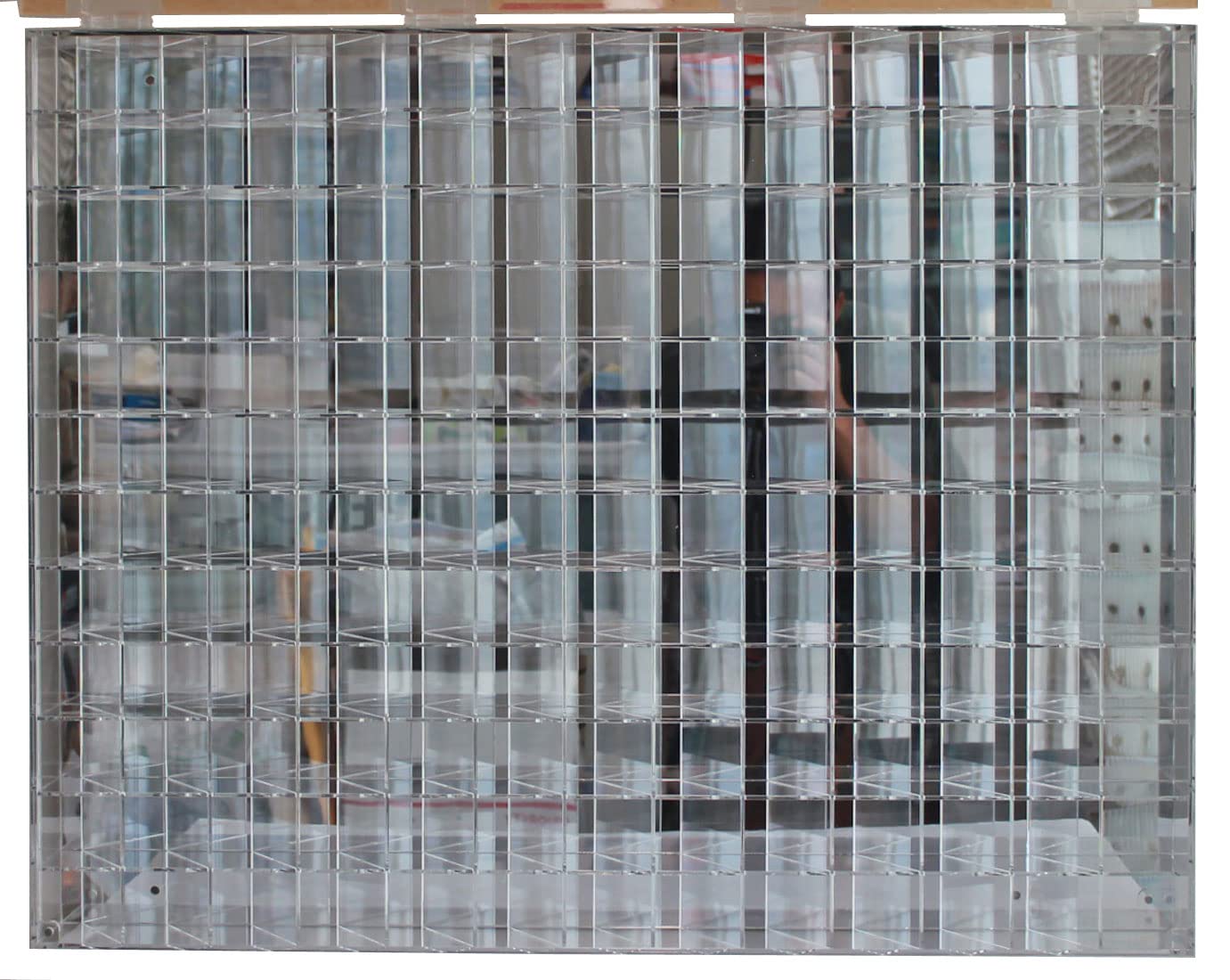 DisplayGifts Clear Acrylic Display Case for 1:64 Scale Hot Toy Cars Wheels Model Cars Display with 144 Compartments in 45 Degree Angle, Clear, UV Protect 22.5 X 30.4 X 3 Inches, Wall Mounted Storage