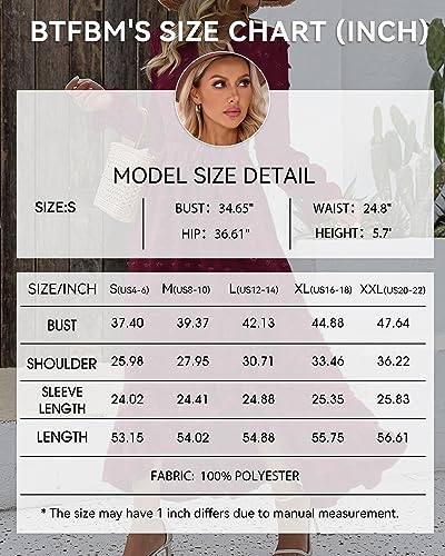 BTFBM Women's Boho Wrap Maxi Dress Summer Fall V Neck Swiss Dot Long Sleeve Flowy Slit Wedding Party Cocktail Dresses(Swiss Dot Wine Red, Small)