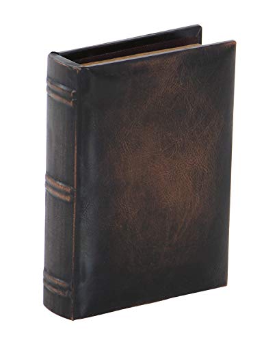 Deco 79 Wood Faux Book Box with Faux Leather Detailing, Set of 3 13", 10", 8"H, Brown