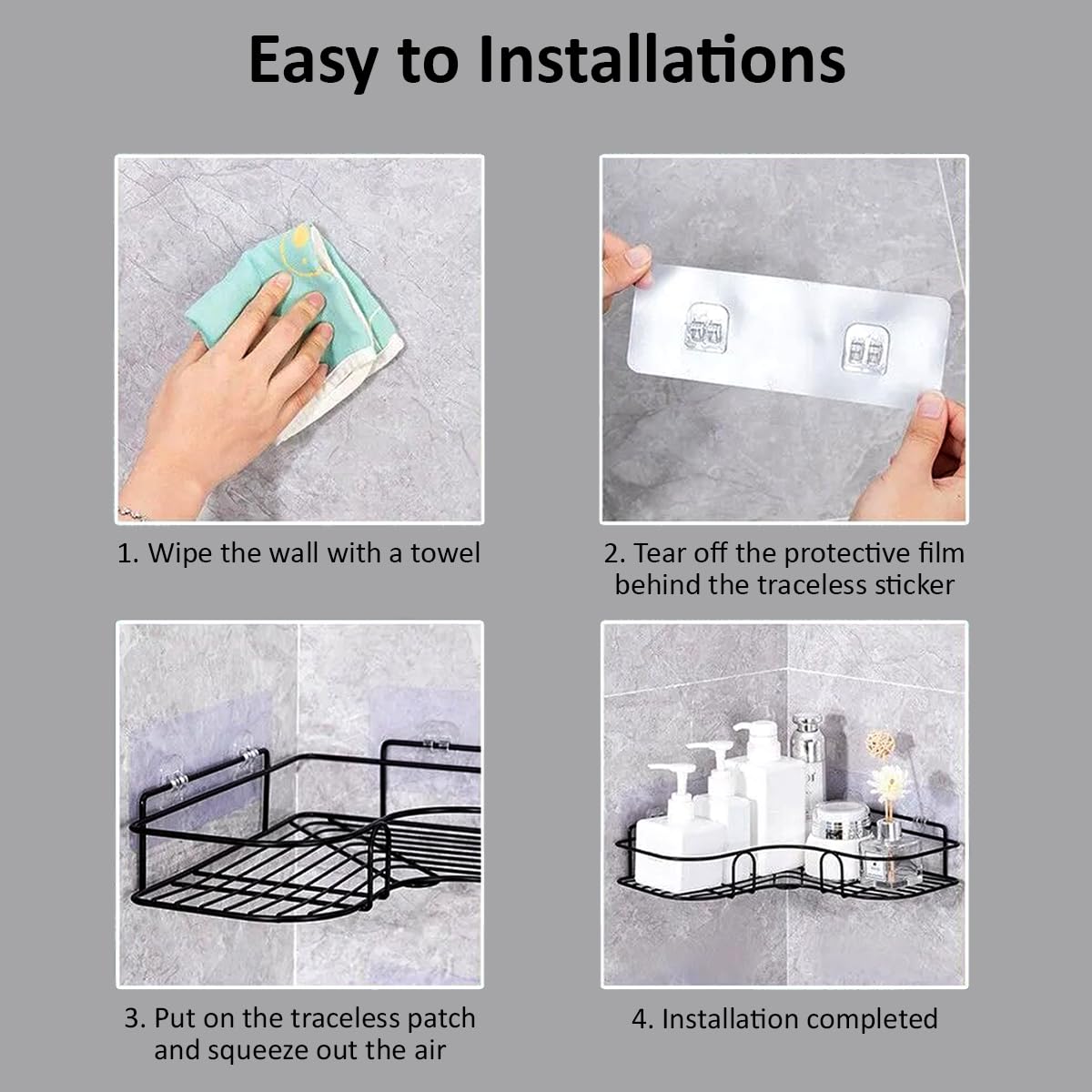 AMerryApple - Shower Caddy-2 Pack | Shower Shelf for Inside Shower | Shower Organizer Corner | Strong Adhesive Shower Shelves | Large Storage Capacity - Corner Shower Caddy