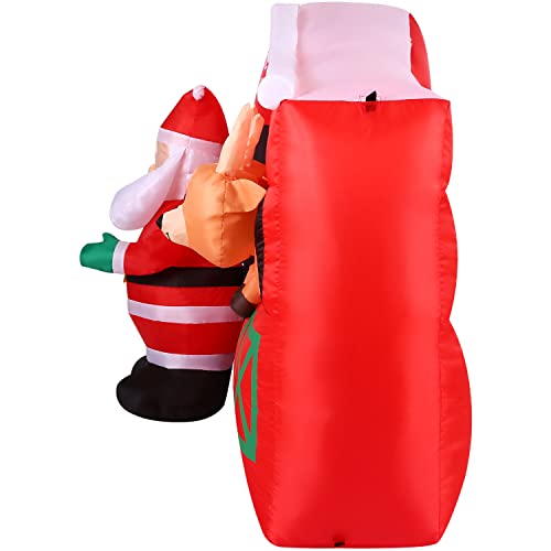 Christmas Time 4-Ft. Inflatable Santa Claus in a Reindeer Stable with LED Lights | Festive Holiday Blow-Up Decorations |Blower, Stakes, Ropes, and Storage Bag Included | CT-RDRSTBLE041-L, Red