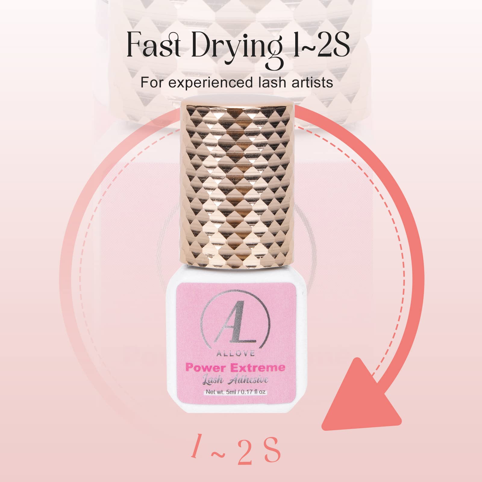 ALLOVE Eyelash Extension Glue for Lash Extensions 1-2s Drying Time Lash Extension Glue Retention up to 7-8 Weeks Power Extreme Waterproof Lash Glue for Eyelash Extensions Professional Use Only