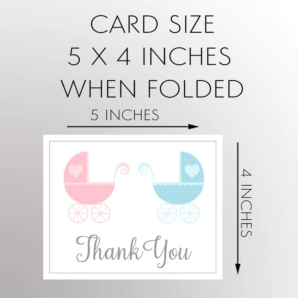 The Invite Lady Baby Shower Thank You Cards Twins Boy Girl Gender Reveal Notes With Envelopes (24 Count)