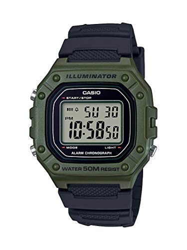 Casio Men's 'Classic' Quartz Stainless Steel and Resin Watch, Color:Black (Model: W-218H-3AVCF), Black/Green
