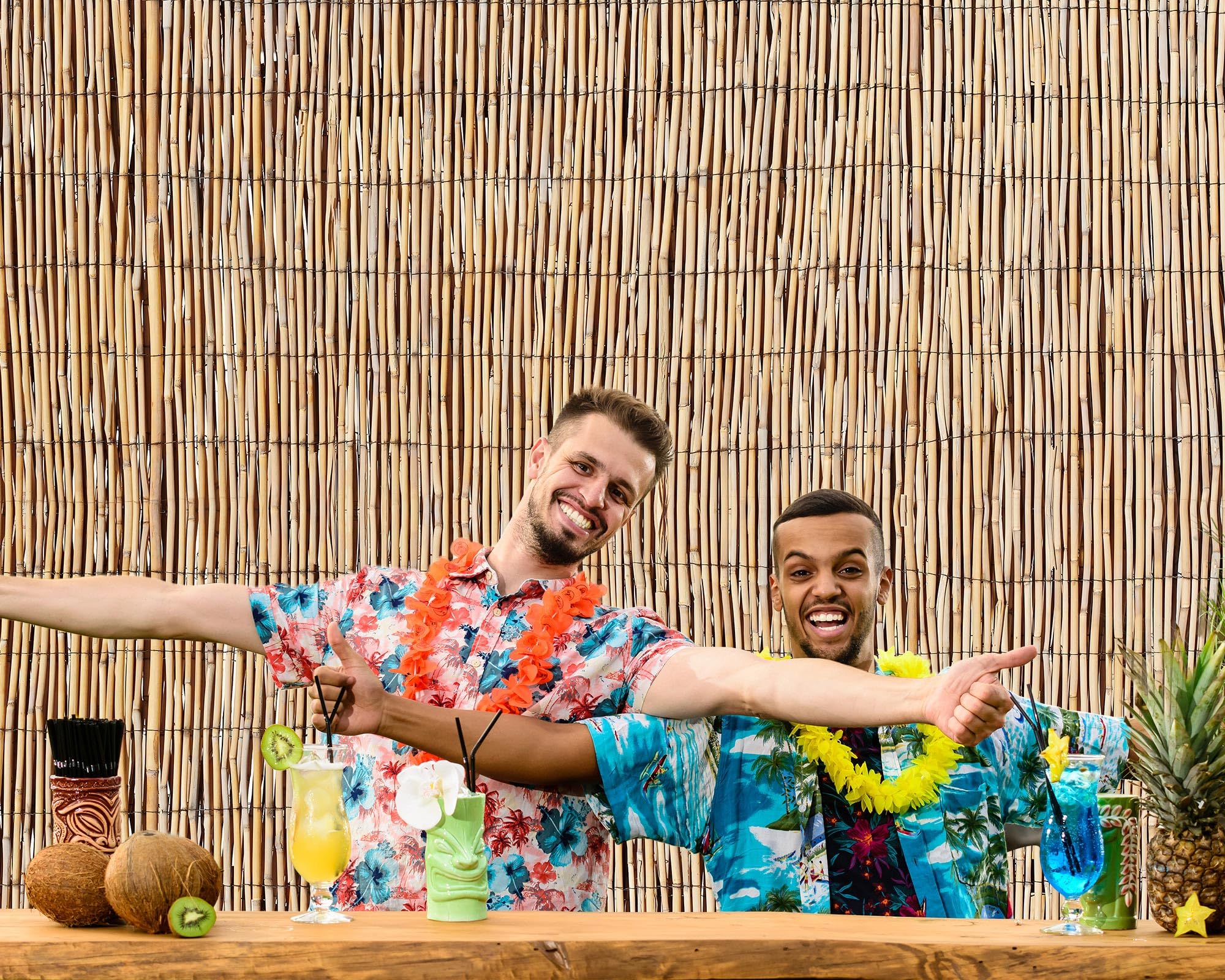 8 x 6ft Hawaiian Beach Reed Backdrop Aloha Luau Party Tiki Bar Decorations Polyester Fabric Photography Backdrop for Photoshoot