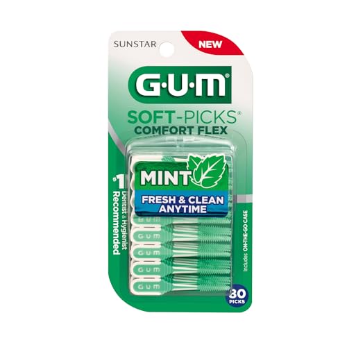GUM Soft-Picks Comfort Flex, Easy to Use Dental Picks for Teeth Cleaning and Gum Health, Disposable Interdental Brushes with Convenient Carry Case, Dentist Recommended Dental Floss Picks, 80ct