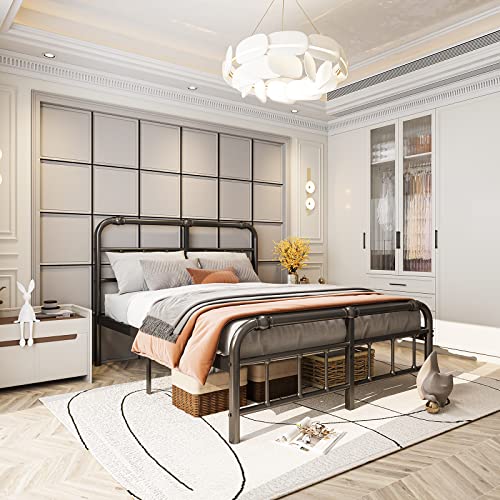 Bednowitz Bed Frame Queen Size, Heavy Duty Metal Slats Support Mattress Foundation, 14 Inch High Platform Bed with Headboard and Footboard, No Box Spring Needed, Noise Free, Easy Assembly, Black