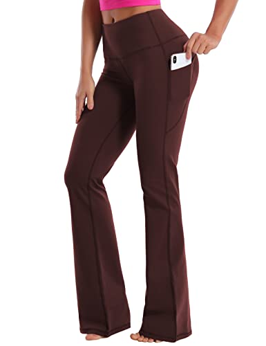 BUBBLELIME 29"/31"/33"/35" 4 Styles Women's Bootcut Yoga Pants Tummy Control - Side Pockets_MAHOGANYMAROON XL_29" Inseam