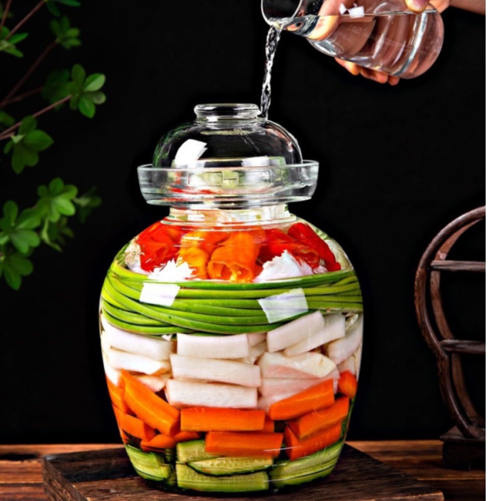 Qunine Glass Pickle Jar 2.5L Fermentation Jar Crock, Traditional Fermentation Jar Canning Jar Kimchi Containers with Water Seal Airlock Lid for Fermenting Pickles, Wine Brewing, Sauerkraut and