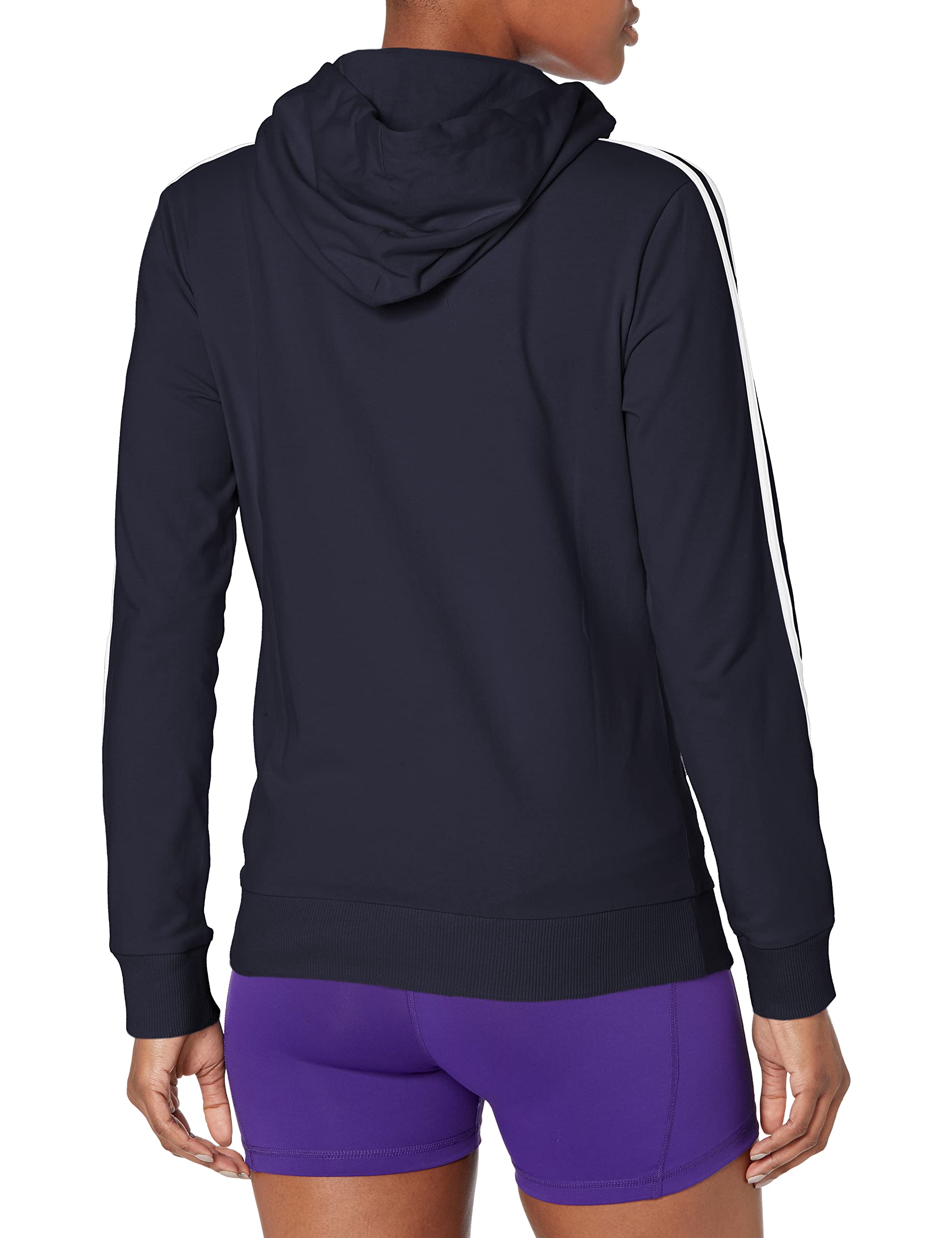 adidas Women's Essentials Single Jersey 3-Stripes Full-Zip Hoodie, Legend Ink/White, Medium