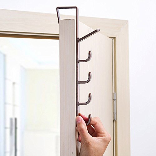 NUOMI Set of 2 Over The Door Hooks 5 Hangers Plastic Hanging Racks Organizer for Clothes, Coat, Bags, Umbrella, Hats, Brown and White