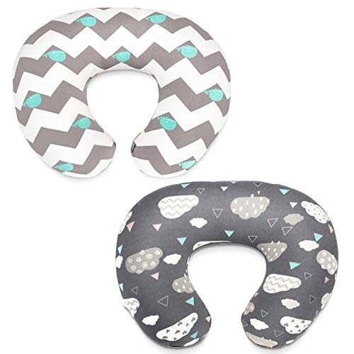 COSMOPLUS Stretchy Nursing Pillow Covers 2 Pack Nursing Pillow Slipcovers for Breastfeeding Moms,Ultra Soft Snug Fits On Infant Nursing Pillow,Clouds Whales