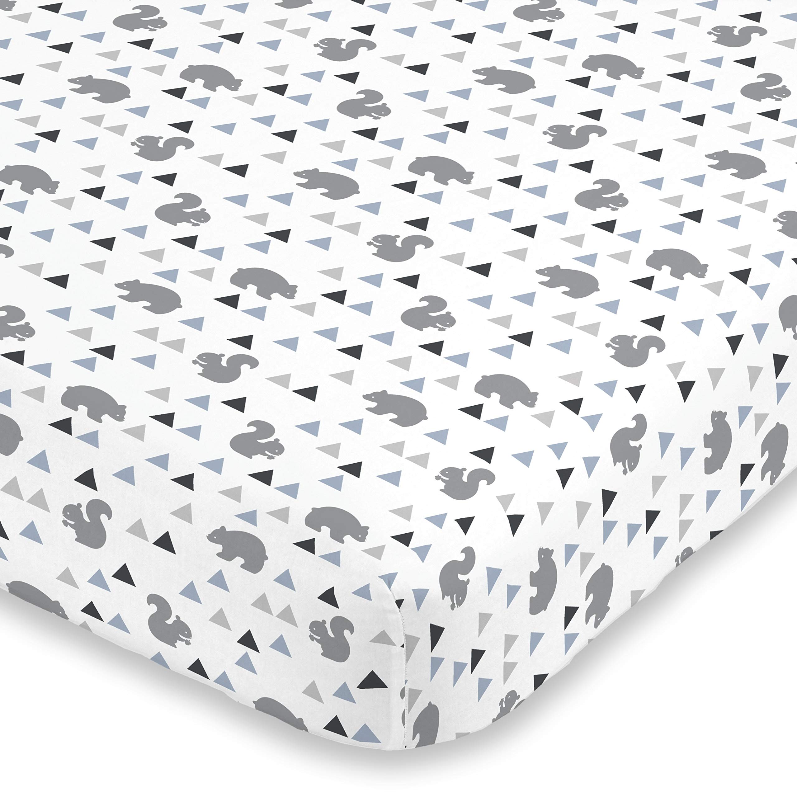 NoJo Mountain Patchwork - Grey, Denim, Slate Blue, Charcoal 4 Piece Nursery Crib Bedding Set- Comforter, 100% Cotton Fitted Crib Sheet, Dust Ruffle, Baby Blanket