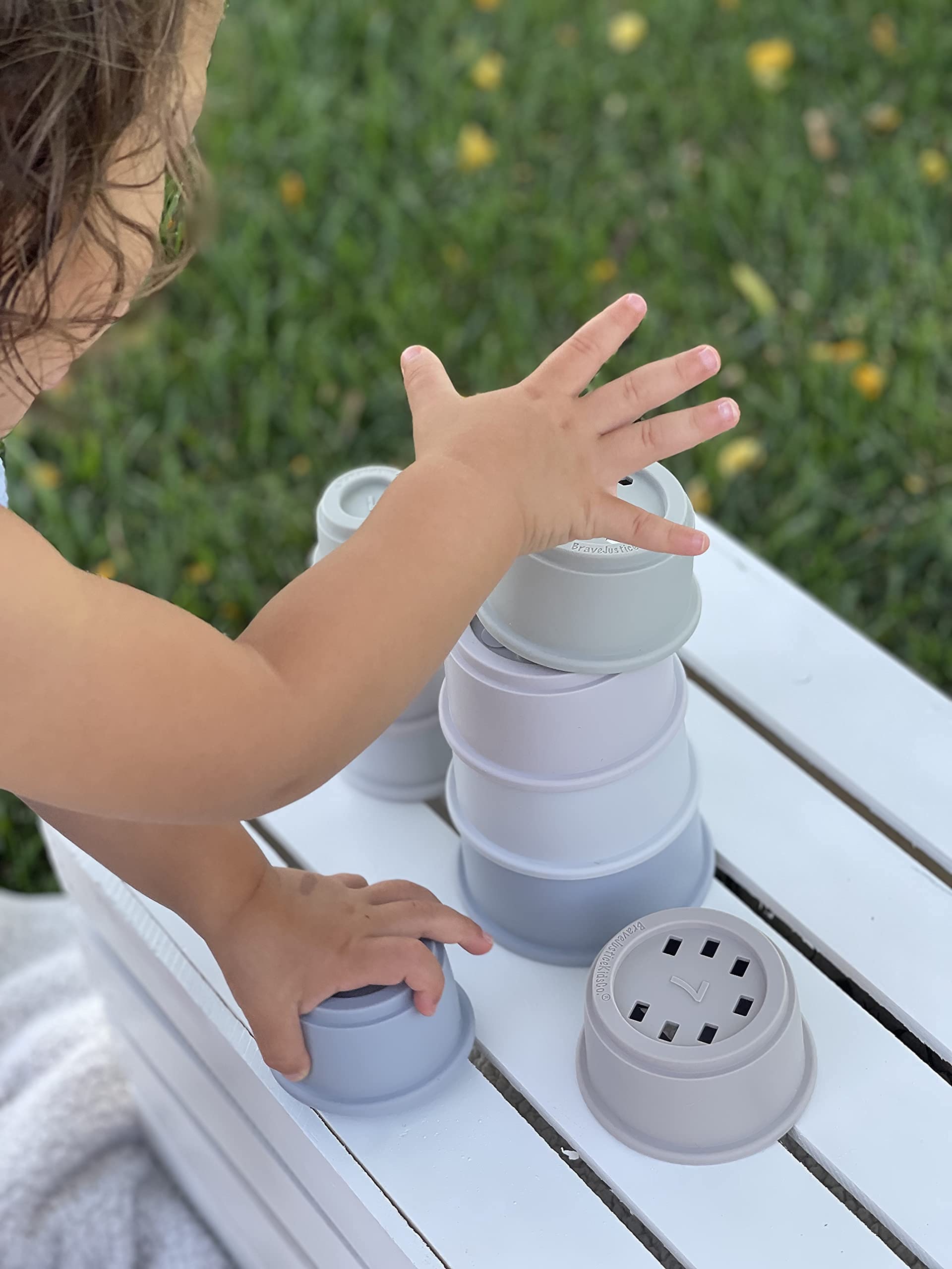 BraveJusticeKidsCo. Silicone Educational Stacking Cups (10 Pieces) | Baby Sorting and Counting | Bath Toys | Early Motor Development | Best Montessori Toy Gift for 6 Month+ Boys & Girls
